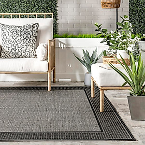 nuLOOM Gris Bordered 3x5 Indoor/Outdoor Accent Rug for Living Room Patio Deck Front Porch Entryway Kitchen, Grey/Black