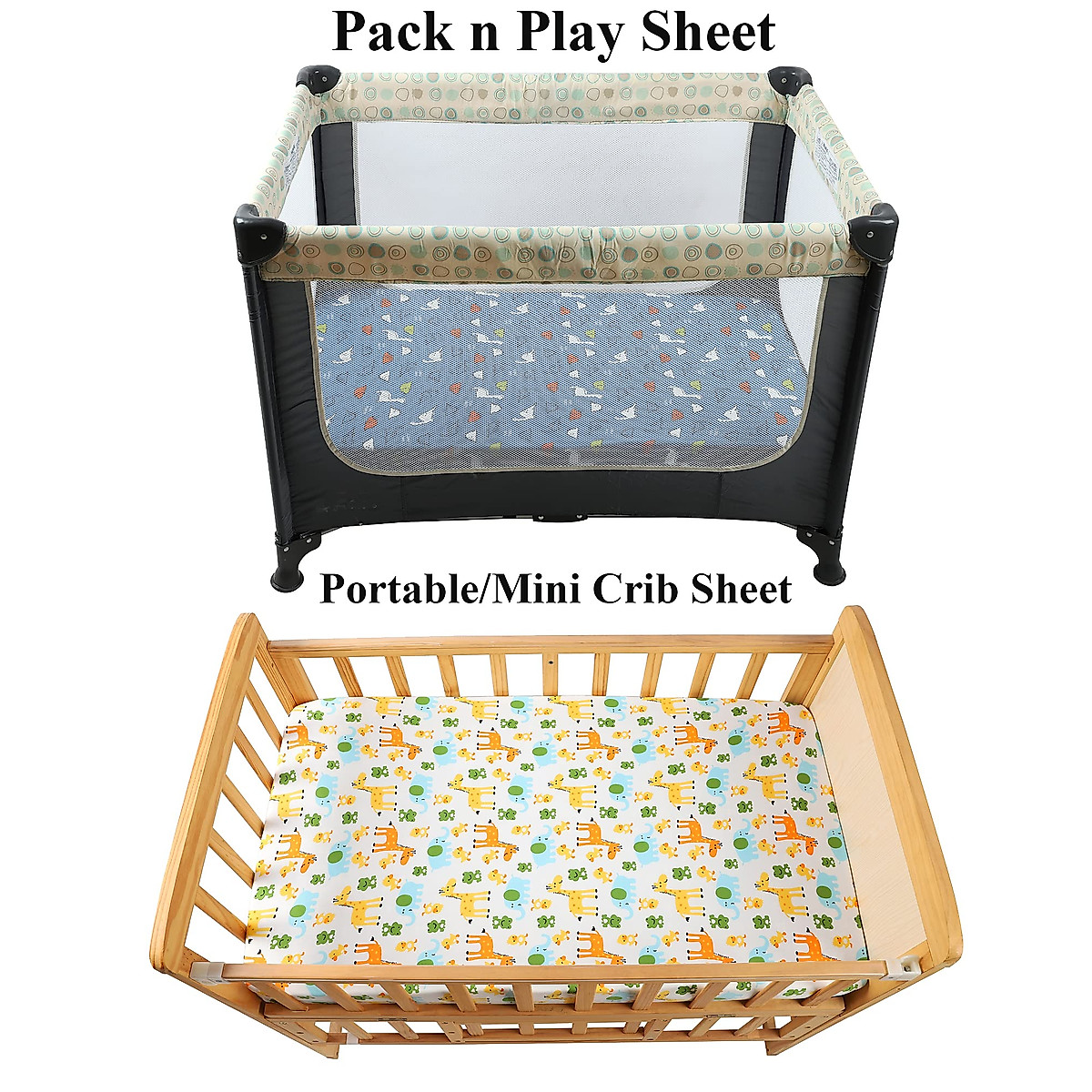 Dinosaur Pack n Play Stretchy Fitted Playard Sheet Set 2 Pack Jersey Knit Ultra Soft Portable Mini Crib Sheets for Baby Boy Girl Elephant Giraffe Frogs by Knlpruhk