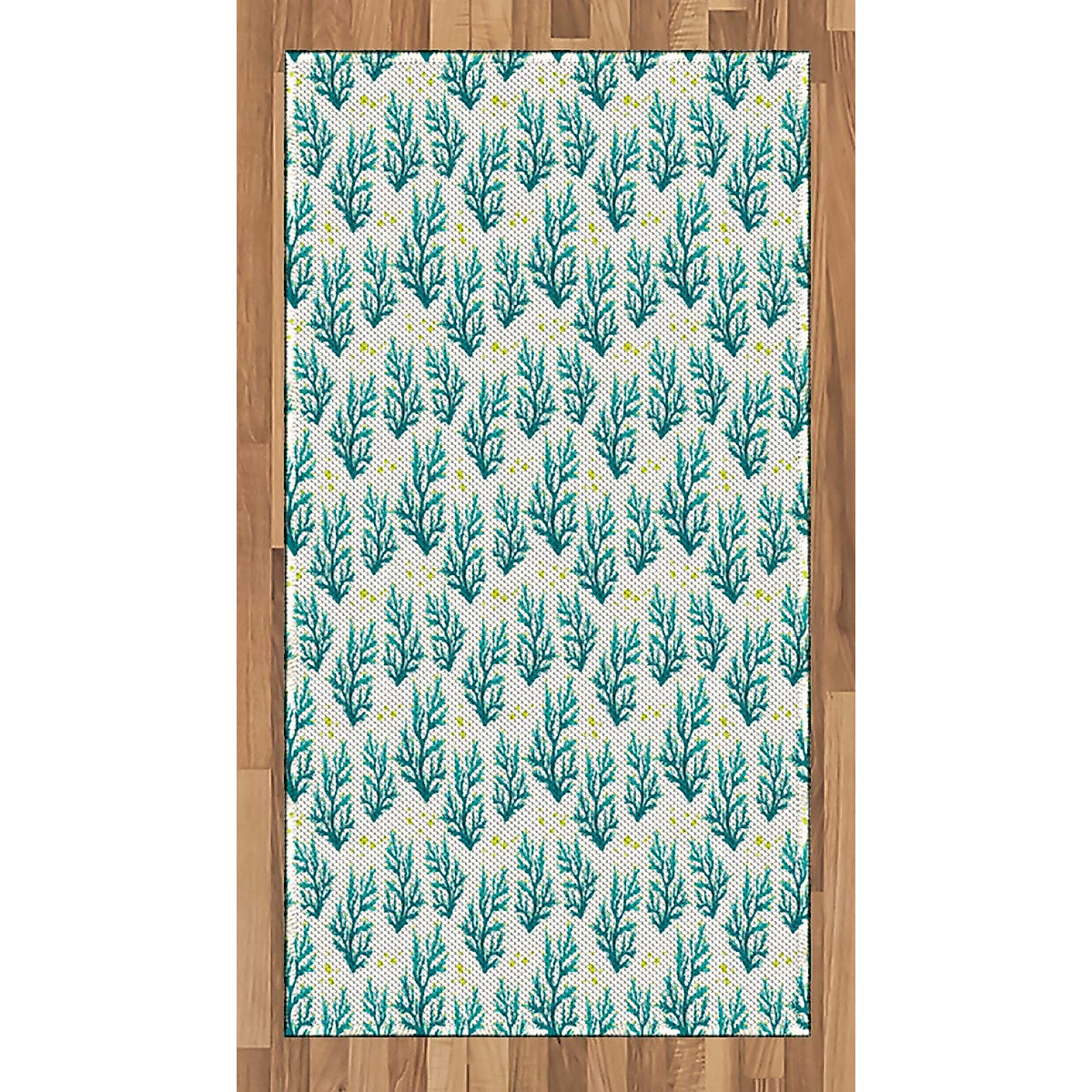 Ambesonne Nautical Area Rug, Underwater Composition Corals and Fish Silhouettes, Flat Woven Accent Rug for Living Room Bedroom Dining Room, 2.6' x 5', Teal Yellow