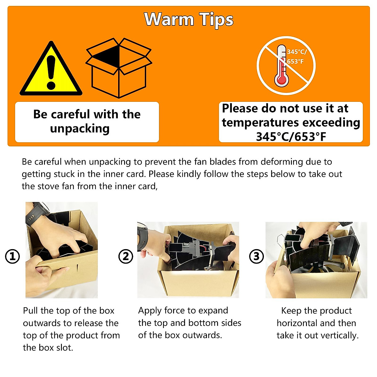 VODA Heat Powered Stove Fan 6 Blades, 120° Rotation Left-Right with Button Control, Efficient Wood Stove Fan for Heat Distribution in Fireplaces and Wood Stoves - Ideal for Eco-Conscious Homeowners