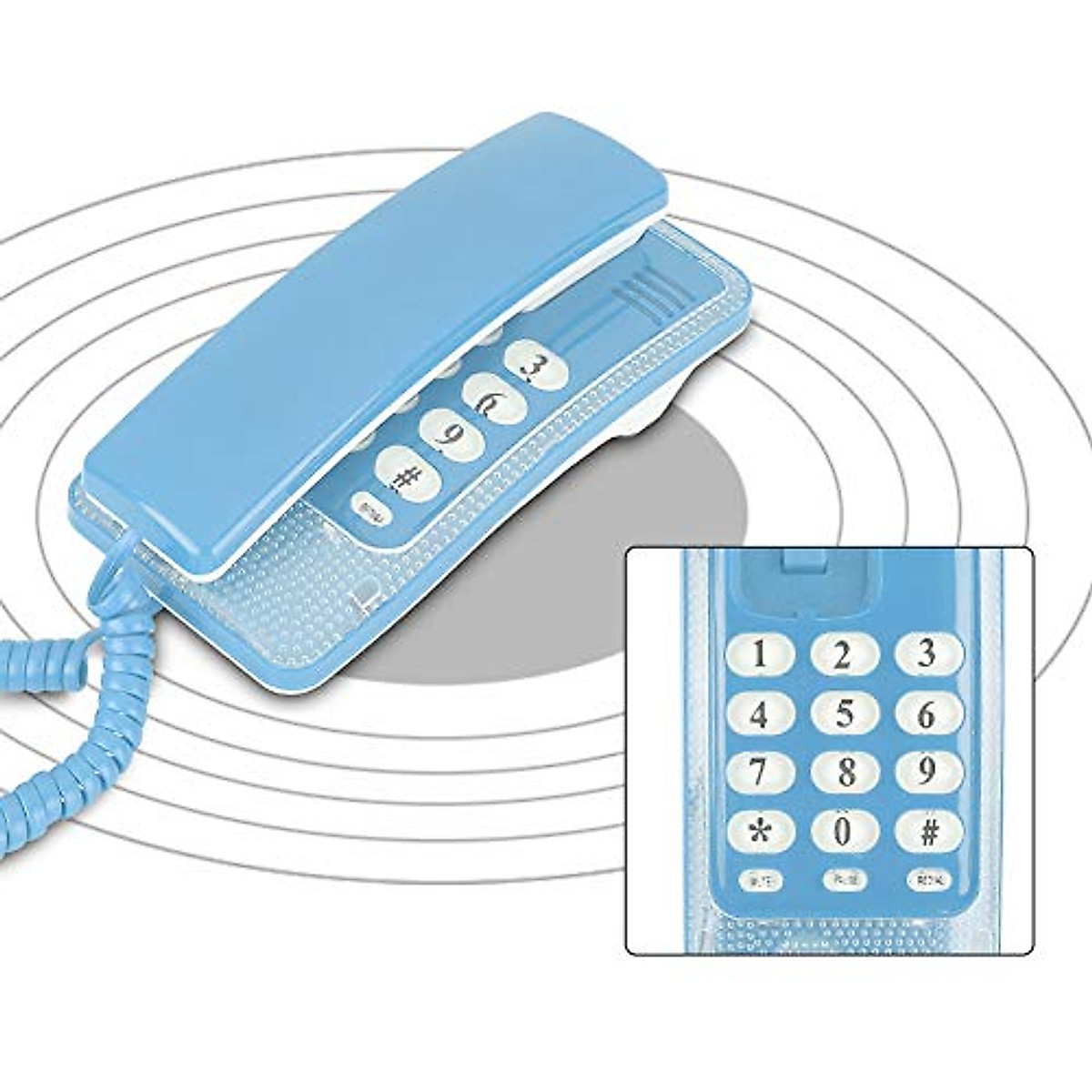 Bewinner Wired Corded Phone, Landline Phone Without Caller ID Display, Desktop Wall Phone for Home with Flash Function/Mute/Last Number Redial(Blue)
