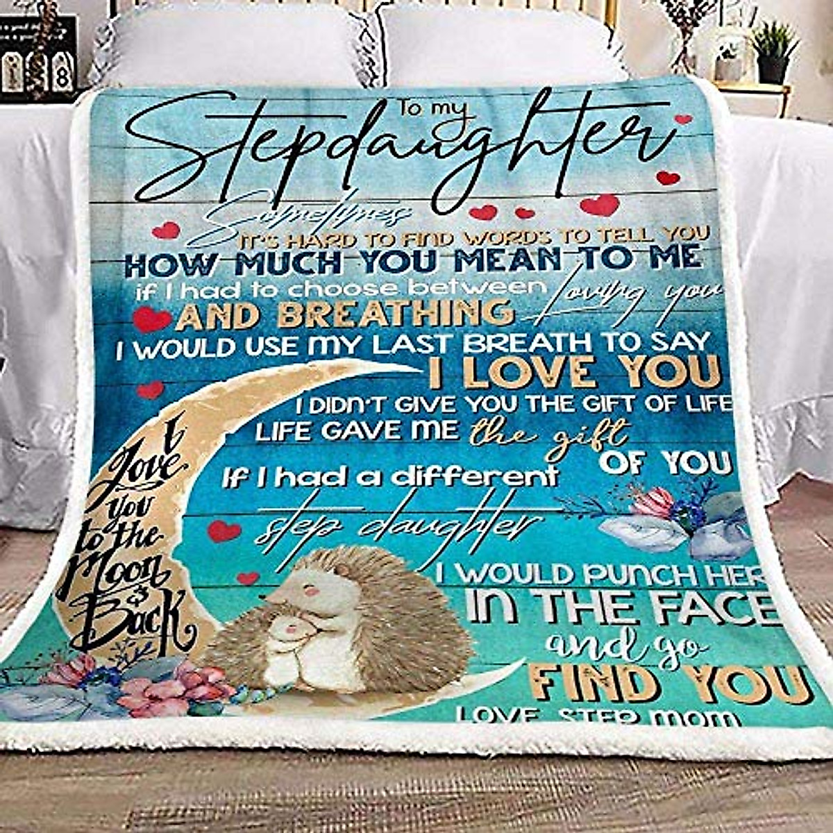 Personalized to Stepdaughter Hedgehog Fleece Blanket from Stepmom Sweet Hedgehog for Stepdaughter Funny Bonus Daughter Gifts Ideas Gifts for Mothers Day Thanksgiving Birthday for Stepmom
