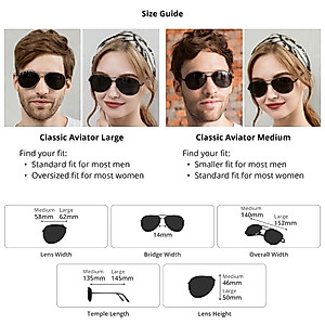 J+S Premium Military Style Classic Aviator Sunglasses, Polarized, 100% UV protection for Men Women (Large Frame - Silver Frame/Black Lens)…
