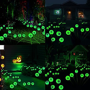 Halloween Decorations Outdoor - 2Pack 12LED Scary Solar Lights, Green Eyeball Firefly Lights, Swaying Waterproof Decor for Garden, Patio, Yard, Pathway