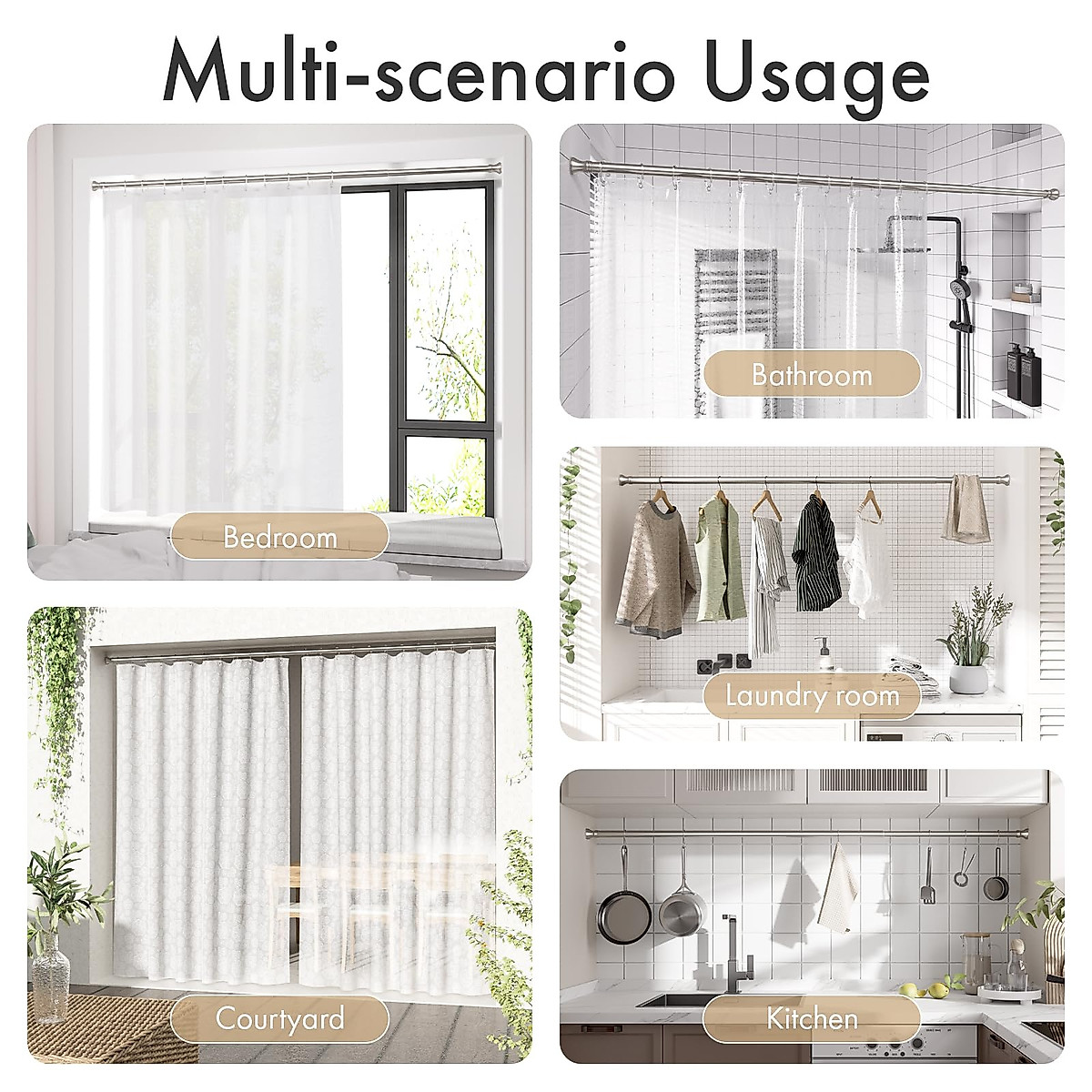 Amazer Spring Tension Curtain Rod - 54-90 Inches Rust-Resistance Shower Curtain Rod Bathroom Rod, Nickel