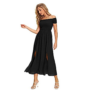 Floerns Women's Boho Floral Print Off Shoulder Split Long A Line Dress A Solid Black XXL