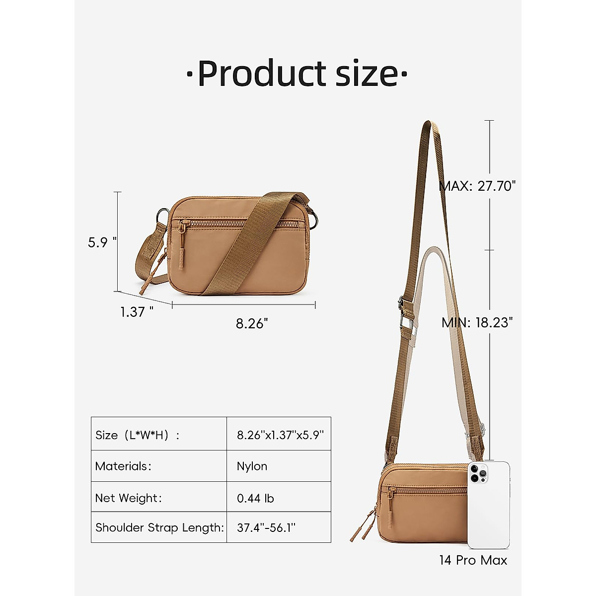 WESTBRONCO Small Crossbody Bags for Women Nylon with Adjustable Strap, Mini Crossbody Purse, Fahion Shoulder Bag for Traveling Workout Brown
