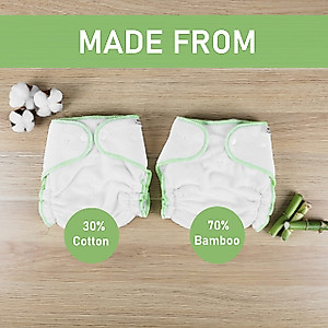 Hiamo Extra Absorbent Fitted Cloth Diapers - Overnight Cloth Diapers for Heavy Wetters - Bamboo and Cotton Blend - One Size with Adjustable Snap Buttons - Set of Two Diapers