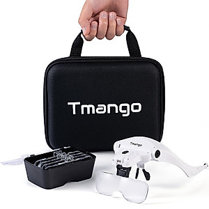 TMANGO Magnifying Glasses with Light for Close Work, Magnifying Headset with Light, Lighted Headband Magnifier with Storage Case for Jewelers, Eyelash, Watch Repair or Cross Stitch, White