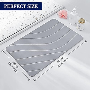 KOOTETA Stone Bath Mat, Diatomaceous Earth Shower Mat, Super Absorbent, Non-Slip, Quick Drying, Easy to Clean - Ideal for Bathroom, Shower Floor, and Kitchen Counter (23.5x15” Light Gray-Wavy Shape)