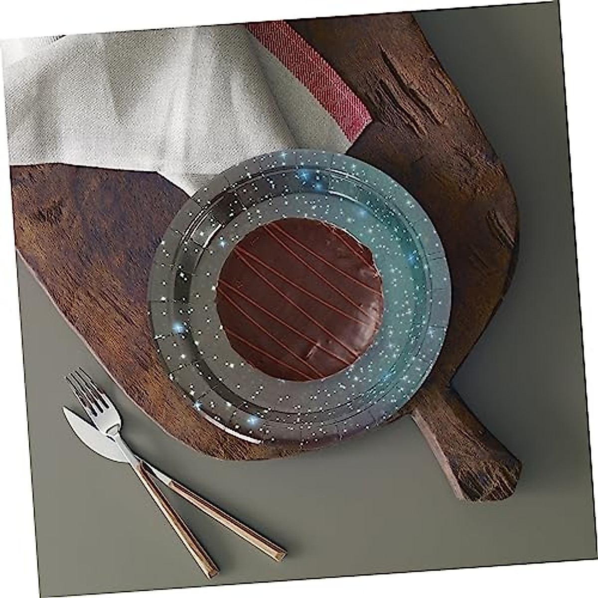 jojofuny 24 Set Space Tablecloth Kids Dinnerware Disposable Paper Plates Party Paper Plate Outer Space Party Decorations Star Plates Fork Paper Tray Tableware Tissue Blue Props Child Abs