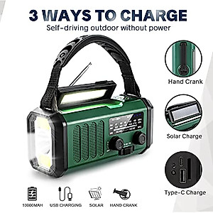 10000mAh Crank Radio, Emergency Radio, Solar Radio, NOAA/AM/FM Weather Radio, USB Type-C Charging,Dynamo Radio,Polymer Battery,Torch & LED Reading Light, SOS Alarm,Compass for Camping