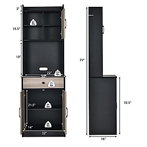YDXNY Three Door 71" Kitchen Buffet Storage Cabinet with Trolley Adjustable Shelves Black/White (Color : E, Size : As Shown)