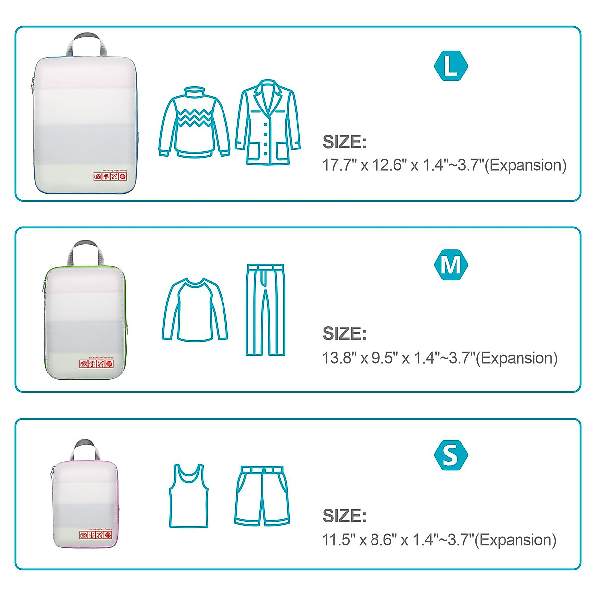 Cambond Compression Packing Cubes for Travel, 4 Pack Travel Bags Luggage Organizers Travel Essentials Compression Cubes for Carry on Suitcases, White