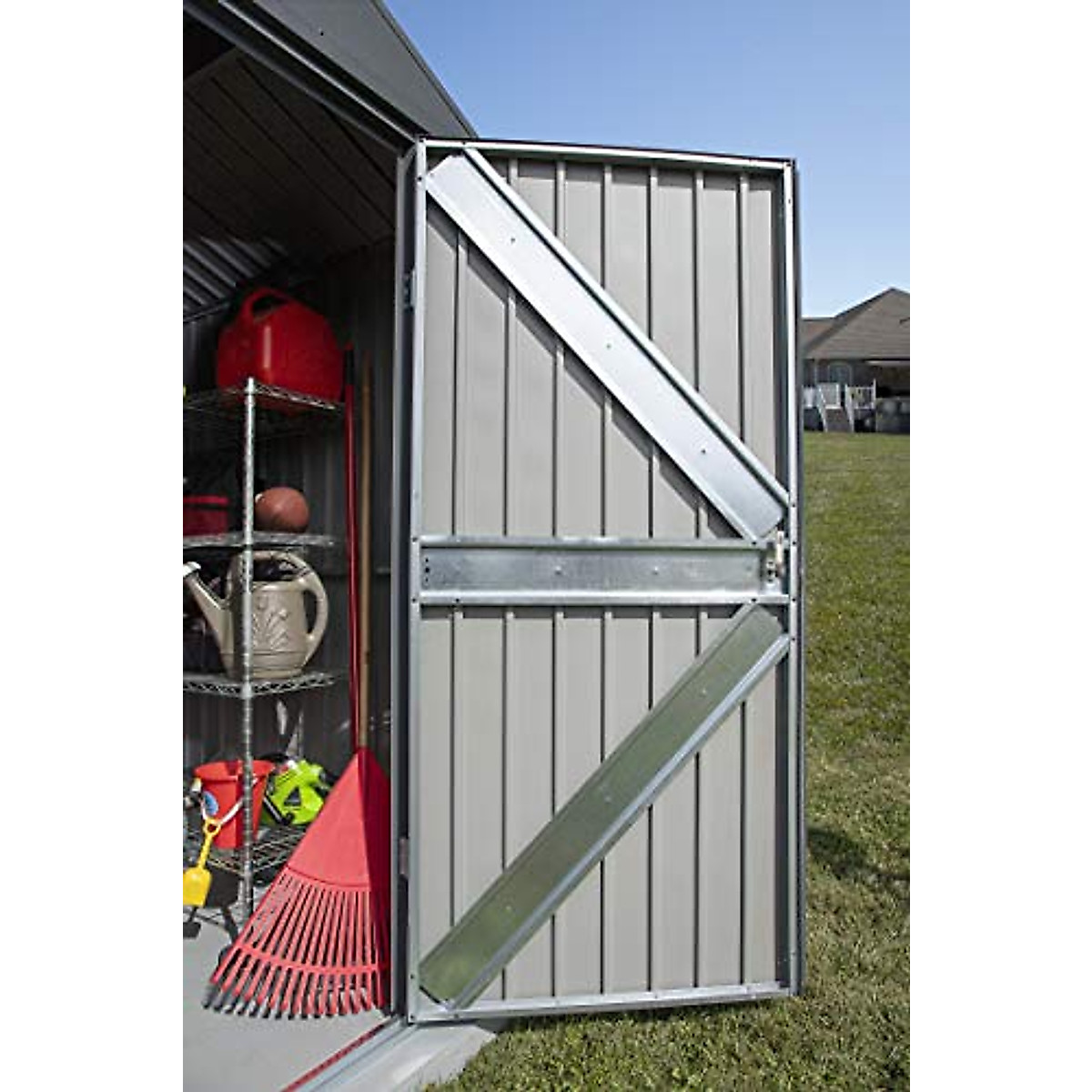 Arrow 8' x 6' Elite Steel Storage Shed with High Gable and Lockable Doors Storage Building - Anthracite