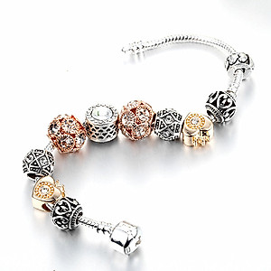 Kinteshun Snake Bracelet Chain,Silver Plating European Bead Charm Wristlet Bracelet Chain with Snap Barrel Clasp(2pcs,3mm&6.7 inches)