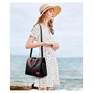 Fashion Leather Black with Red Handbags Medium for Women Luxury Shoulder Bag Tote Top-Handle Satchel Purses for Ladies