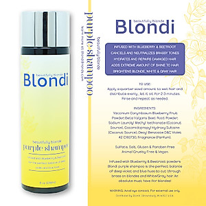 Blondi Beautifully Blonde Purple Shampoo - Vegan - Paraben Free - Sulfate Free - Salt Free - Animal Cruelty Free - Purple Shampoo for Blonde Hair - Toning Blue Shampoo for Blonde and Gray Hair
