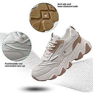 Padgene Women's Platform Chunky Sneakers Fashion Height Increase Lace Up Walking Dad Sneakers Casual Lightweight Sports Trainers