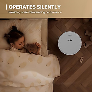 mollie Robot Vacuum Cleaner, Tangle-Free Suction, Auto Self-Charging Robotic Vacuum Cleaner Ideal for Low Carpet Pet Hair Hard Floors, White