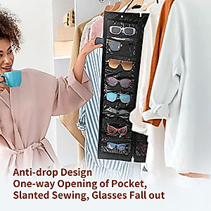 LSVGOE Zippered Sunglasses Organizer, Hanging Dust Proof Wall Slant Pockets Glasses Organizer,Hanging Eyeglasses Wall Pocket Mounted(Black-16)