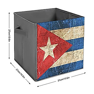Vintage Cuban Flag PU Leather Collapsible Storage Bins Canvas Cube Organizer Basket with Handles
