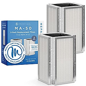 Medify MA-50 Genuine Replacement Filter | for Allergens, Wildfire Smoke, Dust, Odors, Pollen, Pet Dander | 3 in 1 with Pre-filter, H13 HEPA, and Activated Carbon for 99.9% Removal | 2-Pack