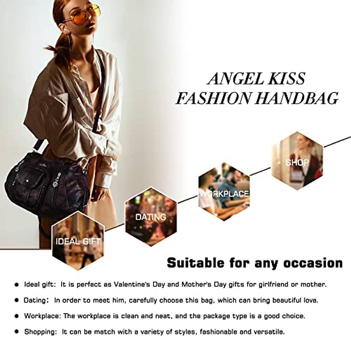 Angel Kiss Purses and Handbags for Women Large Tote Bag Soft PU Leather Multi-Pocket Hobo Shoulder Bags