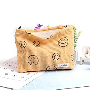 Cosmetic Bags for Women - Corduroy Cosmetic Bag Aesthetic Women Handbags Purses Smile Dots Makeup Organizer Storage Makeup Bag Girls Case Bags (Yellow)