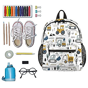 dgdahk Kids Backpack Toddler Cute Car Truck Excavator Preschool Book Bag Small Cute Kindergarten Elementary Bookbags Travel Backpack With Chest Strap for Little Boy Girl 3-6