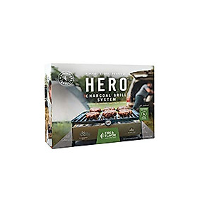 Fire & Flavor Hero Grill System - Ultra-Portable Grill for Camping, Tailgating, and BBQ on the Go - Tabletop Charcoal Grill Set Comes with Spatula, Thermometer, and Cutting Board