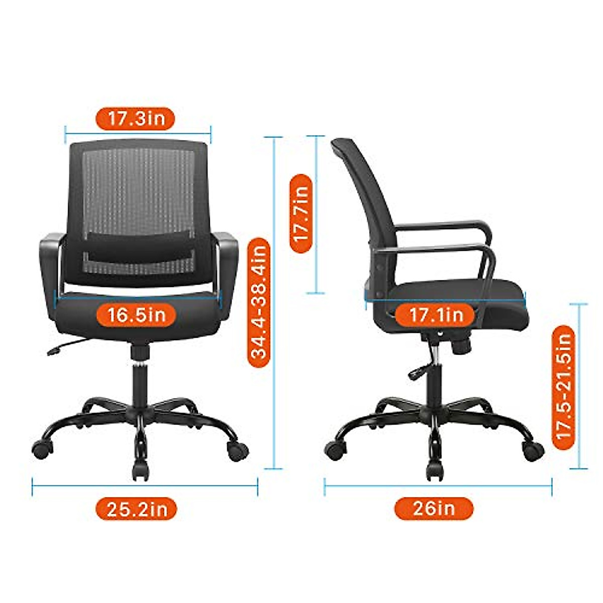 CLATINA Ergonomic Rolling Mesh Desk Chair with Executive Lumbar Support and Adjustable Swivel Design for Home Office Computer Black 4 Pack