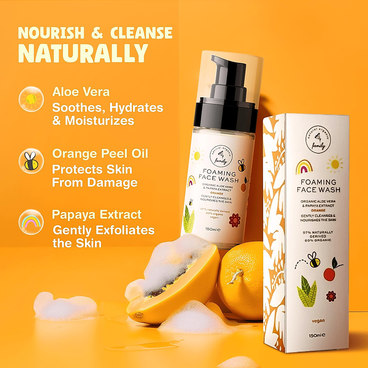 The Natural and Organic Family Kids Foaming Face Wash - Clean and Gentle Face Wash for Kids and Preteens - Made in the UK