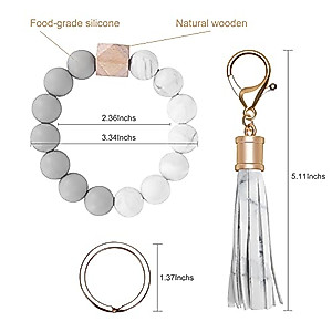 Weixiltc Bracelet Keychain Wristlet, Silicone Bead Key Ring Bracelet for Women (White)