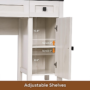 ANWBROAD Makeup Vanity Desk with Mirror and Lights Farmhouse Vanity Desk with Charging Station 3 Color Dimming Lights Storage Cabinet Cushioned Stool Vanity Table Set for Bedroom Antique White UBDT61W