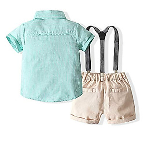 Tommelise Baby Boys Gentleman Outfits Suits, Infant Short Sleeve Shirt+Bib Pants+Bow Tie Overalls Clothes Set