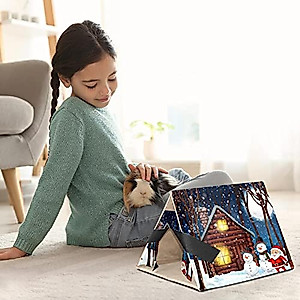 enheng Small Pet Hideout Christmas Santa Claus Snowman Cabin in The Winter Wood Hamster House Guinea Pig Playhouse for Dwarf Rabbits Hedgehogs Chinchillas
