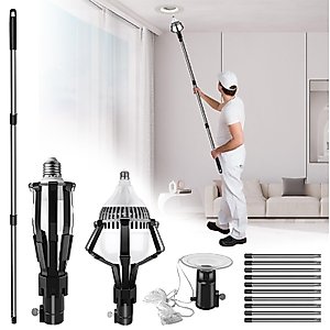 ccook Light Bulb Changer High Ceiling, 3-12FTAssembled Light Bulb Changer for Recessed Lights with Extension Pole Changer， Baskets & Suction Cup, Bulb Removal Tool for Household, Camping (Black-)