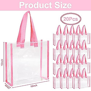 Paterr 20 Pack Plastic Clear Tote Bags 10 x 10 x 4 Inch Stadium Approved Gift Bag with Handles for Women Sports Work Travel (Pink)