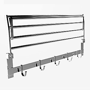Bathroom Shelf Wall Floating Bathroom Bath Towel Rack with Shelf 23 Inch Wall Mounted Stainless Steel Bathroom Shelves with 5 Hooks Foldable Towel Holder Aluminum Floating Shelves Corner Shower Cadd