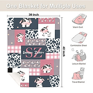 NZOOHY Cute Cows Print Patchwork Personalized Baby Blanket for Girl Boy Soft Warm Newborn Throw Naps Swaddle Custom Blanket 30X40 in 30 * 40 IN