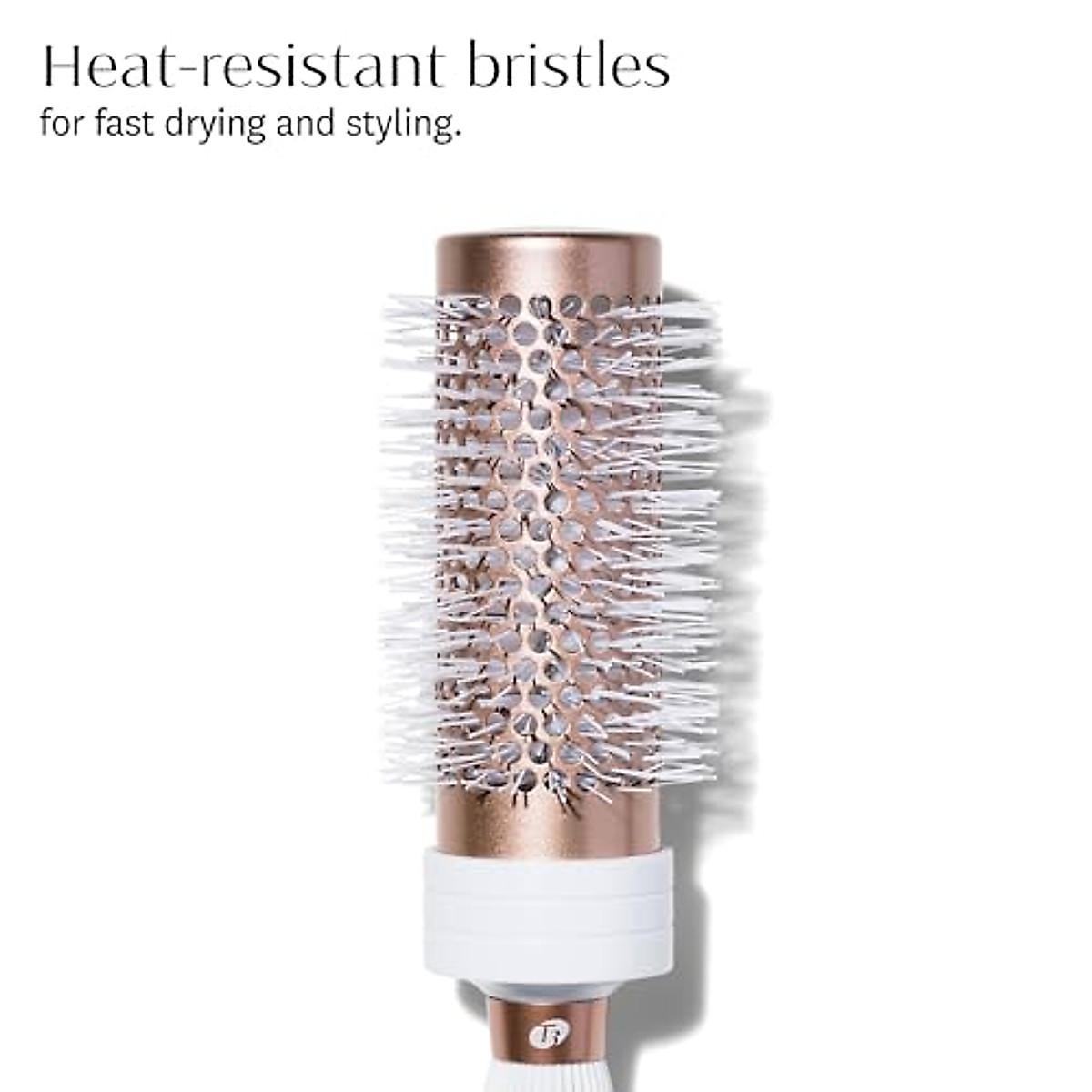 T3 Volume Round Hair Brush CeramicCoated Barrel Vented Round Brush for Blow Drying Heat Resistant Bristles, White/Rose Gold