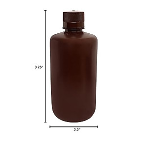 EISCO Reagent Bottle, Amber, 1000mL - Narrow Mouth with Screw Cap - HDPE Labs