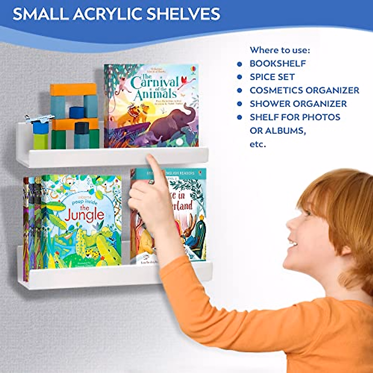 DynastyEdition White Acrylic Shelves - Set of Two 15 inch Bathroom Versatile Floating with Hardware Included Shelf Organizer Adhesive Sticker. (DD2035)