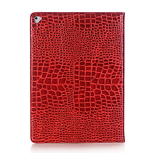 iPad Pro 1st 2nd (12.9'') Case for Women, DMaos Crocodile Synthetic Leather Stand Folio Smart Cover, Auto Sleep/Wake, Document Card Holder - Red