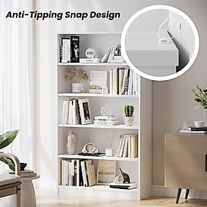 Farini 5-Shelf Bookshelf,Free Standing Bookcase for Home Office,White