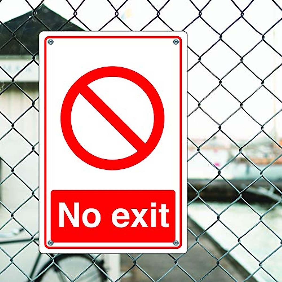 BannerBuzz No Exit Prohibited Sign , Metal Aluminum Rust Free, UV Print Coated and Weatherproof Sign, Indoor Outdoor Use, Easy to Mount (24" W X 36" H, Sign with Holes)
