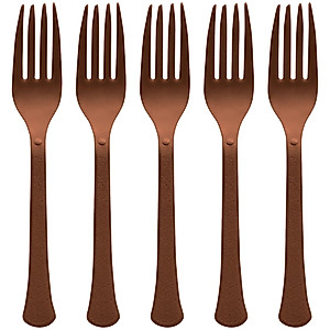 Amscan 8000.111 Premium Heavy Weight Plastic Forks, One Size, Chocolate Brown