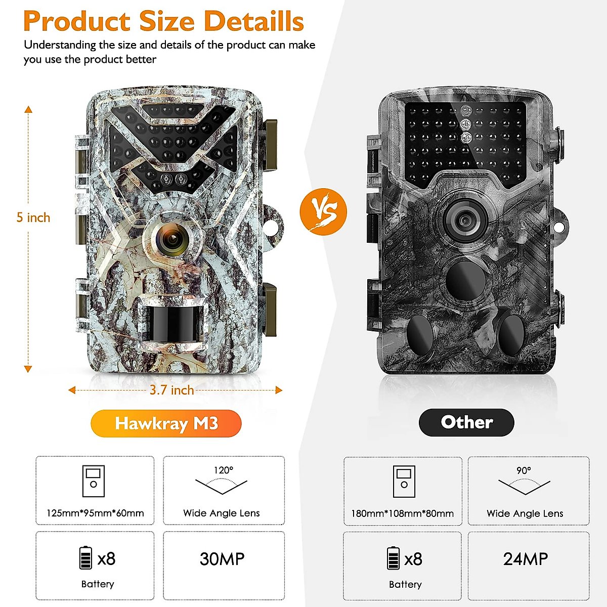 Hawkray Trail Camera 30MP 2K,Game Camera with Wide-Angle Motion Latest Sensor View 0.2s Trigger Speed 8 Batteries and 32GB SD Card 2'' HD TFT Screen Waterproof Cam for Wildlife Monitoring