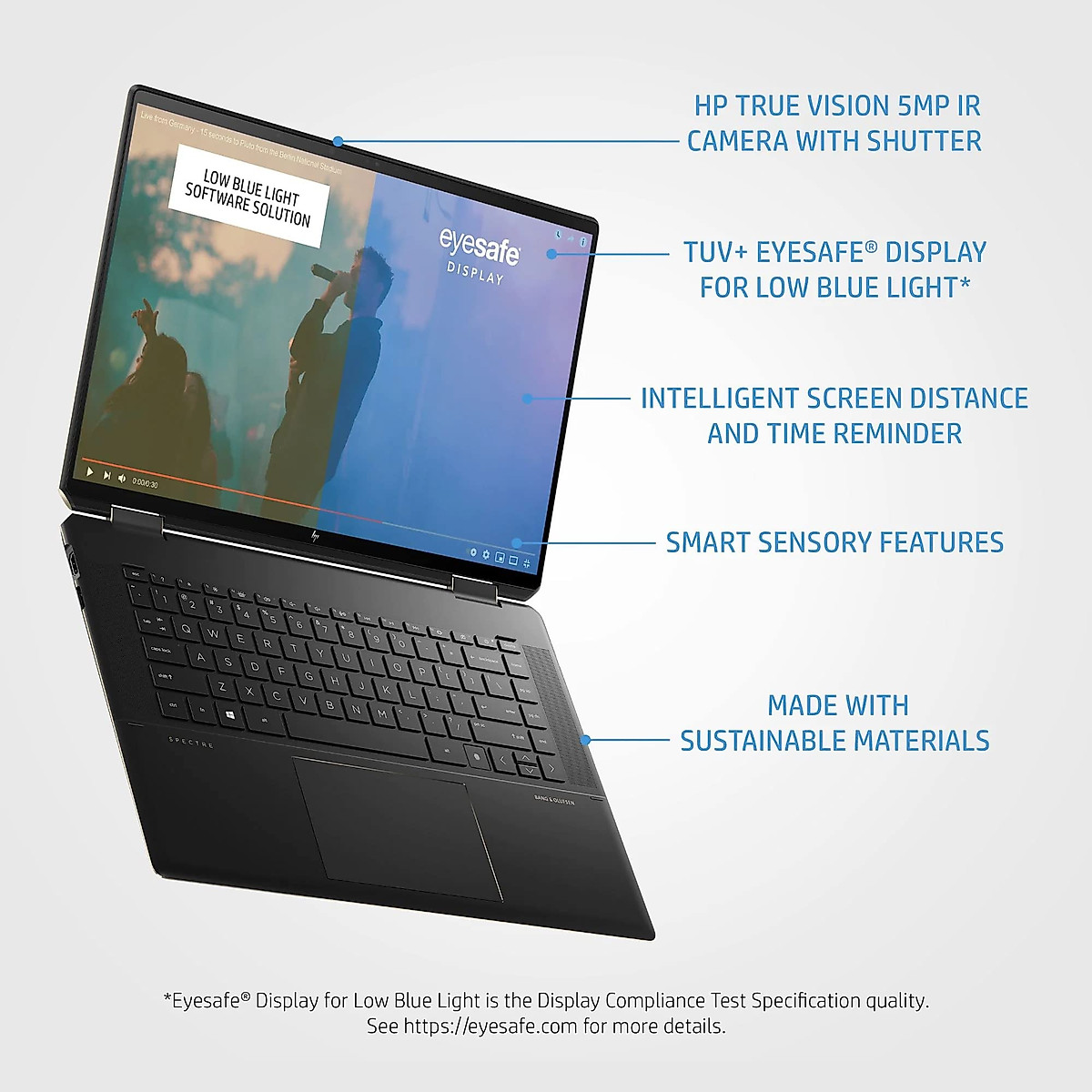 HP Newest Spectre Touch x360 16 Premium 2-in-1 Laptop in Nocturne Blue Intel i7-11390H Quad Core up to 5.0GHz 16GB RAM 512GB SSD 16in 3K+ Iris XE Graphics (16-EF000-Renewed)